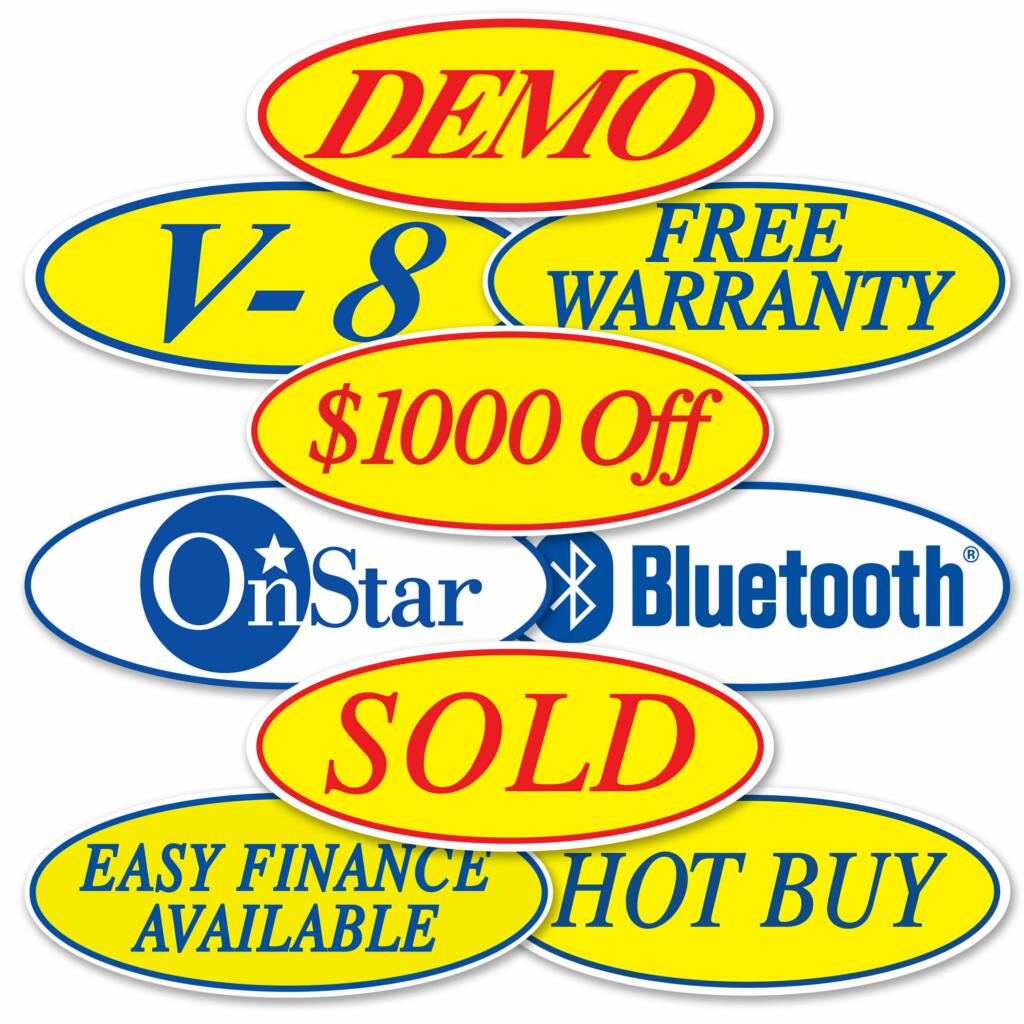 Oval Feature Window Stickers - Dealers Supply Company
