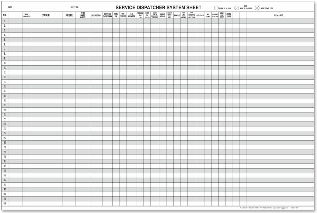 DS-550 Service Dispatcher Shhets