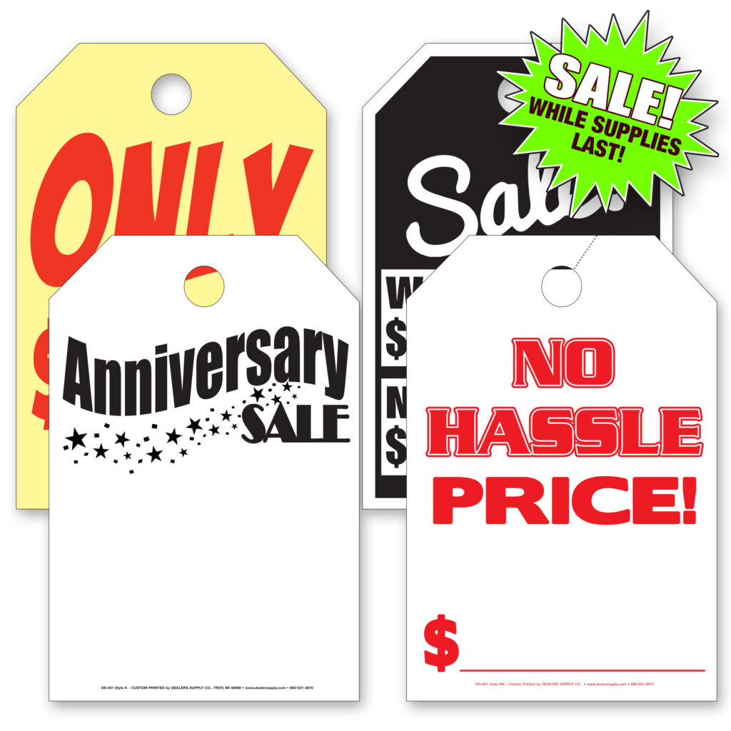 Rearview Mirror Tags 10.5" x 13.5" (1-Color Stock Design) (DS-405)